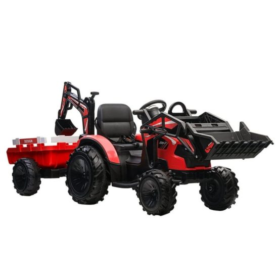 Kids Ride On Red 24V Tractor and Trailer - Hennessy Outdoors